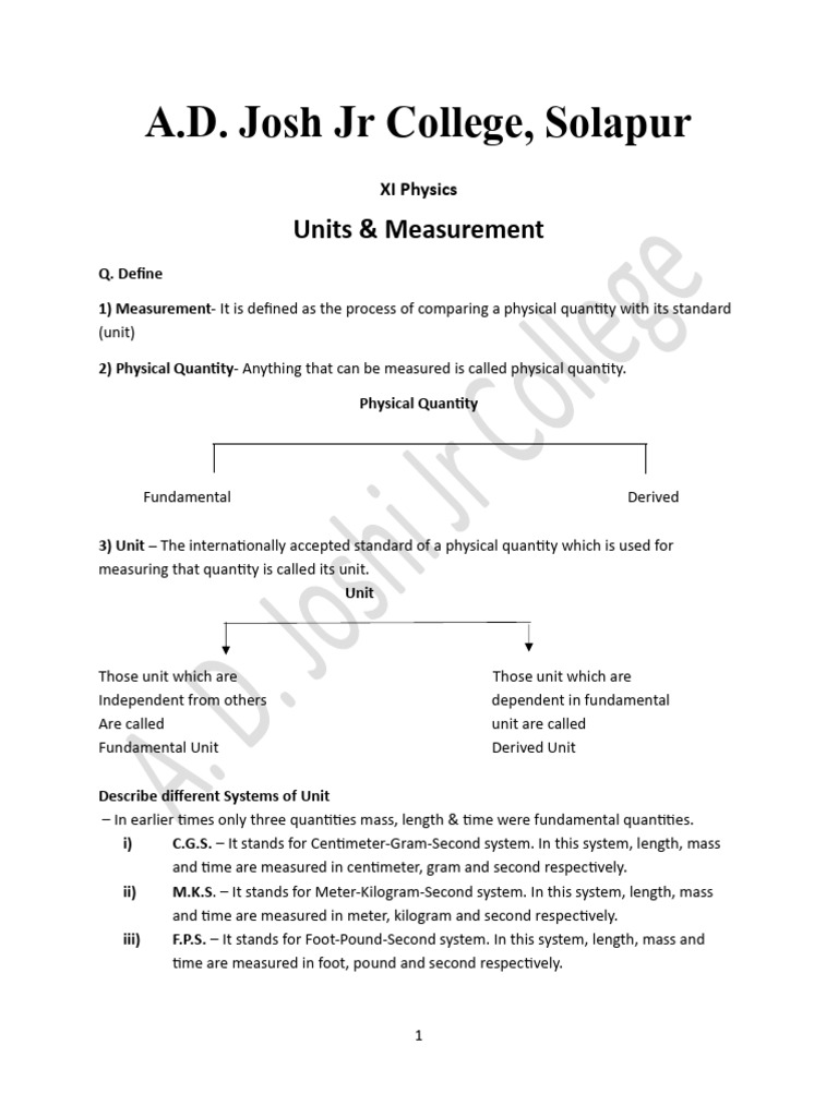 XI Physics Units & Measurement | PDF | Quantity | Physical Quantities