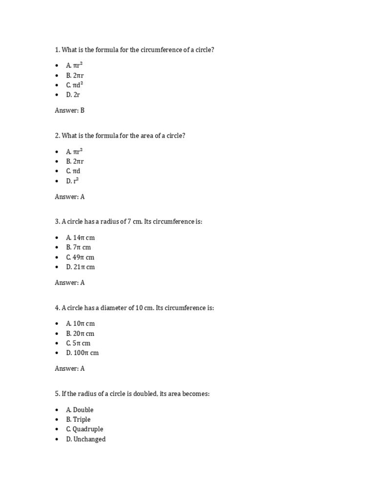 Circle Area and Circumference Formulas | PDF | Area | Circle