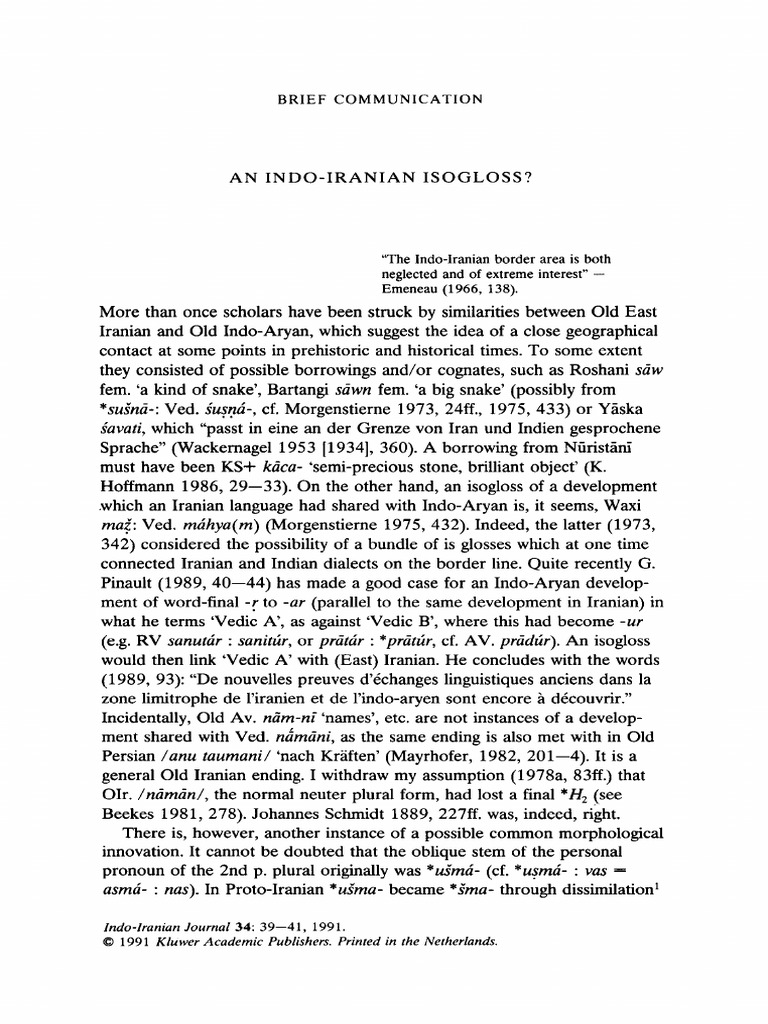 Kuiper - An Indo-Iranian Isogloss | PDF | Languages | Foreign Language ...