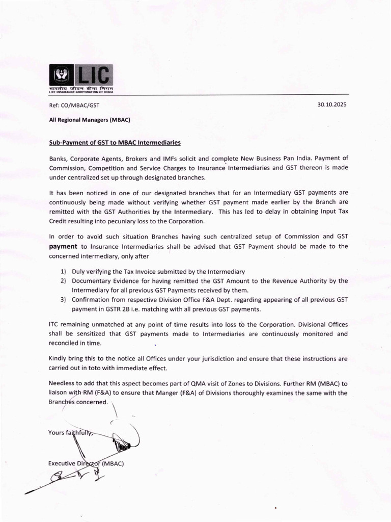 Payment of GST To MBAC Intermediaries | PDF