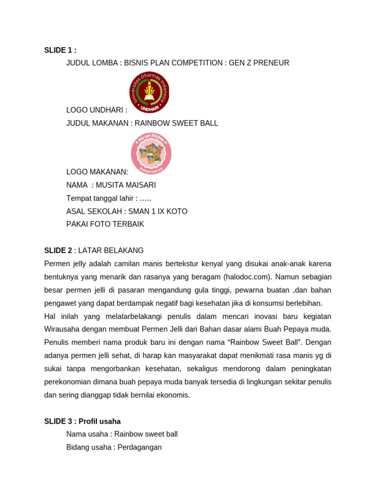 Rainbow Sweet Ball: Camilan Sehat Gen Z | PDF