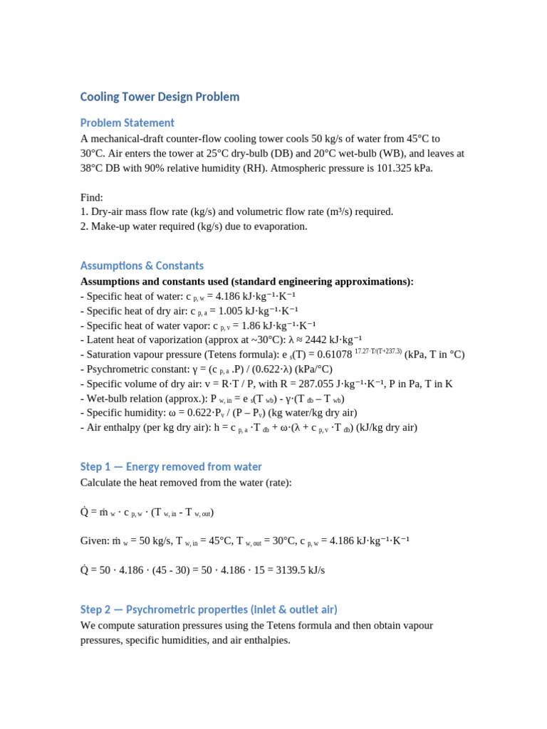 Cooling Tower Design Calculations | PDF | Humidity | Physical Phenomena