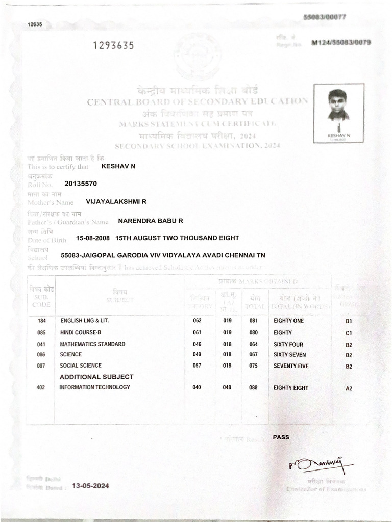10th Marksheet | PDF