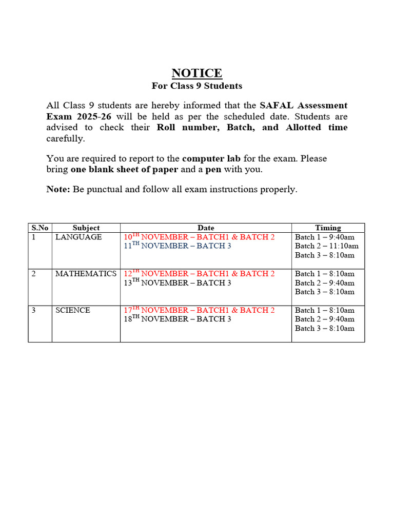 SAFAL Exam Notice | PDF
