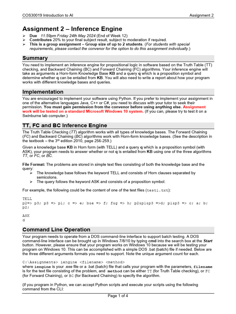 COS30019-2024 S1-A2 | PDF | Command Line Interface | Inference