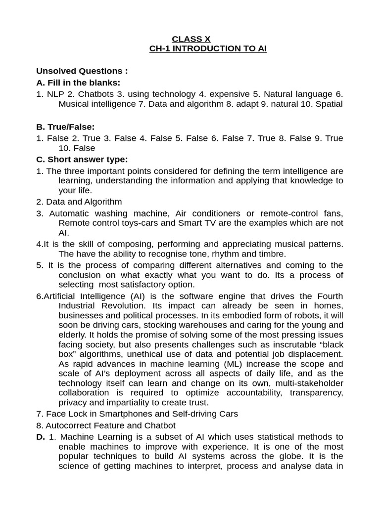 Ch-1 Introduction to Ai | PDF | Machine Learning | Artificial Intelligence