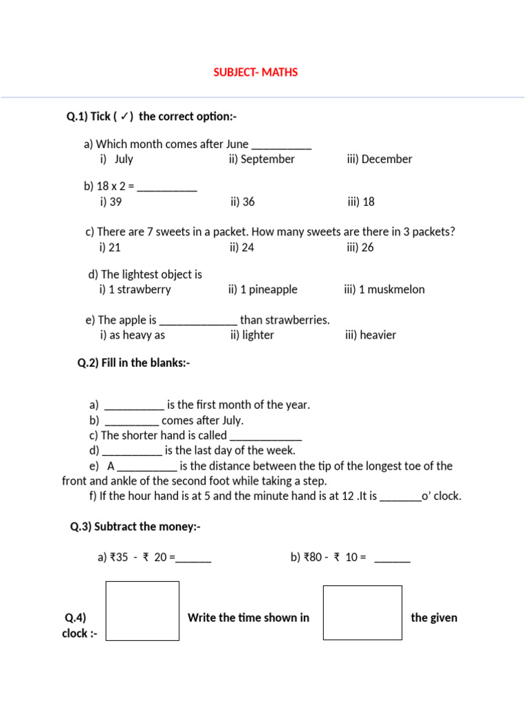 Revision Worksheet (Maths) | PDF