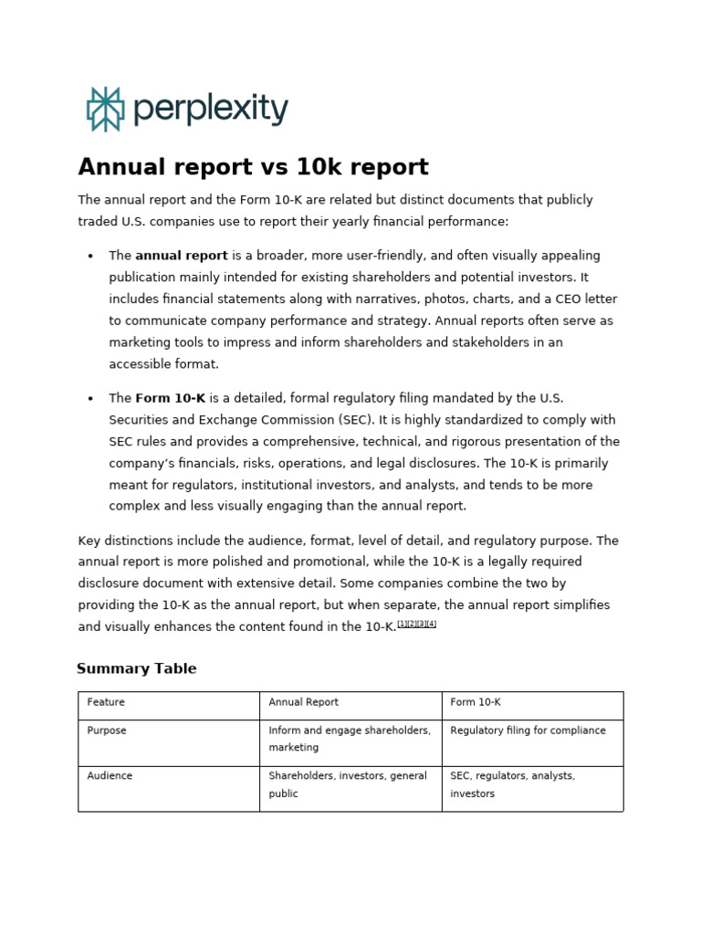 Annual Report Vs 10k Report | PDF | Form 10 K | U.S. Securities And ...