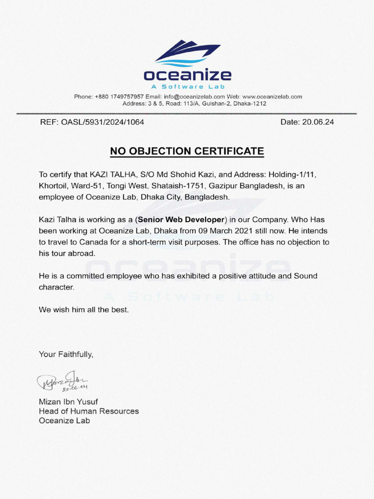 Noc Letter | PDF