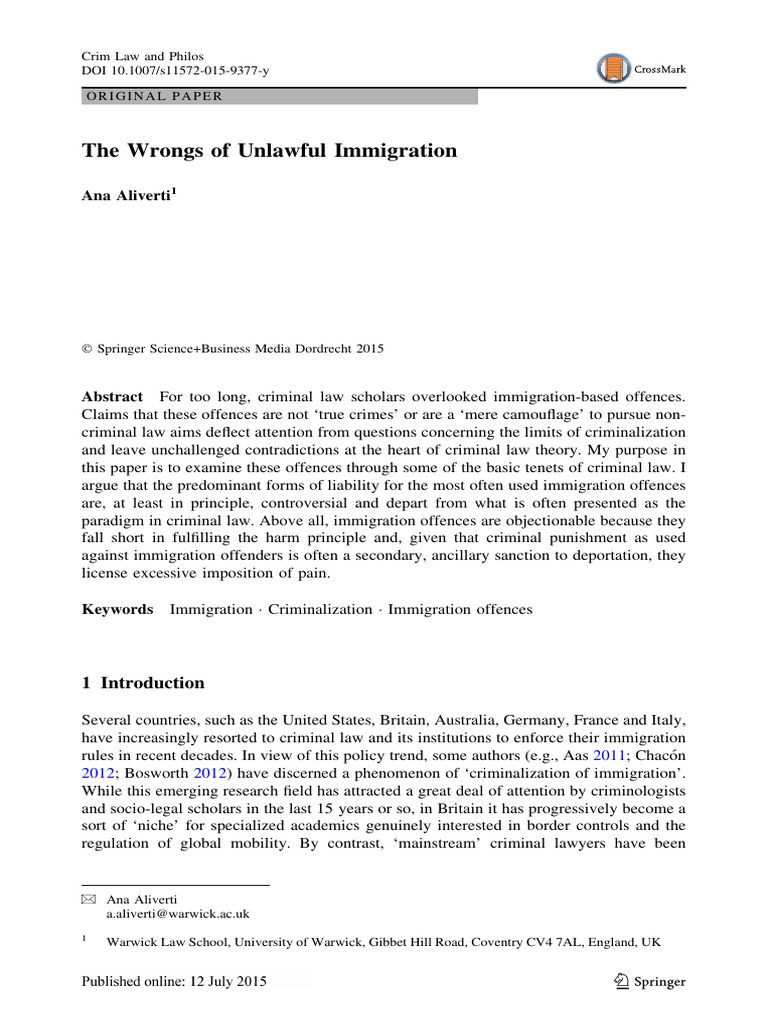 ALIVERTI, Ana. The Wrongs of Unlawful Immgration | PDF | Crimes | Crime ...