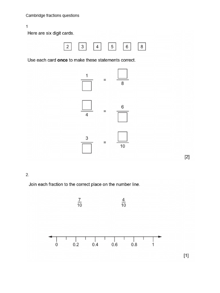 Cambridge Fractions Questions) | PDF