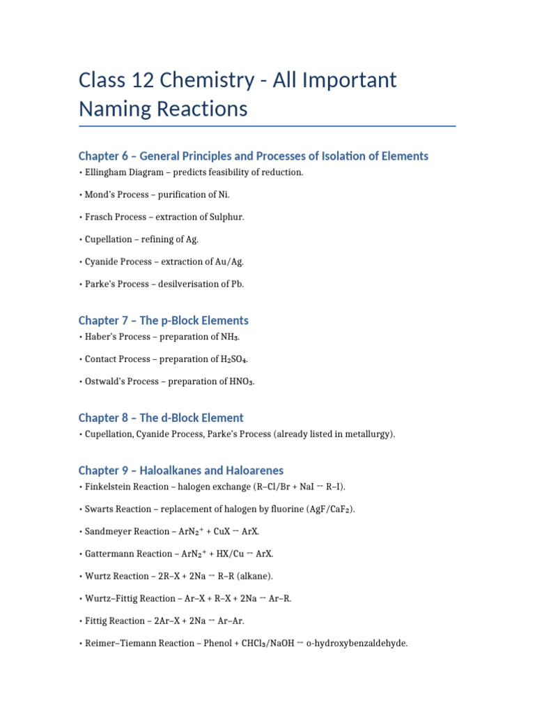 Class12 Naming Reactions | PDF | Amine | Aldehyde