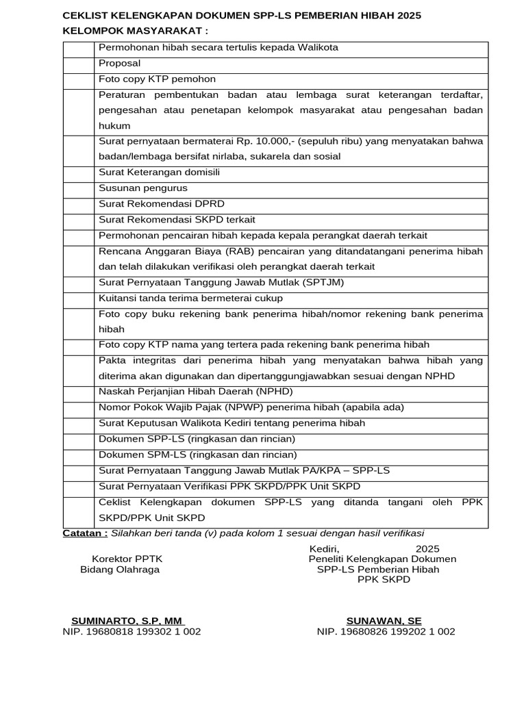 Ceklis Terbaru Kelengkapan Dokumen Pokmas Pencairan | PDF