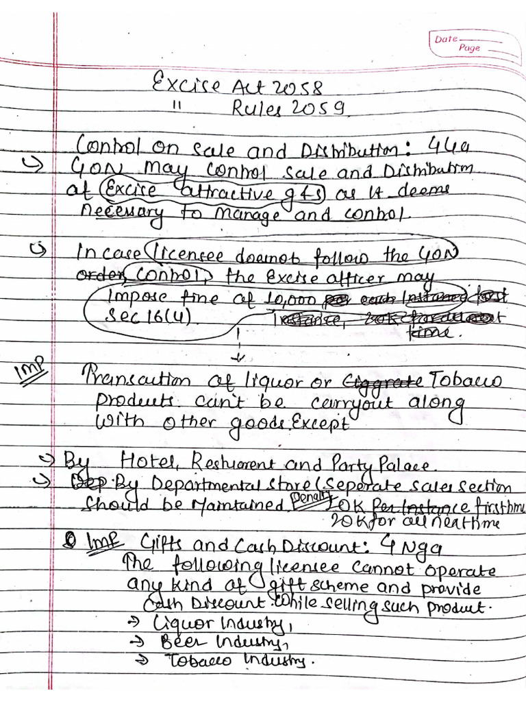 Excise Act 2058 and Rules Summary Notes by Rishi Sharma | PDF