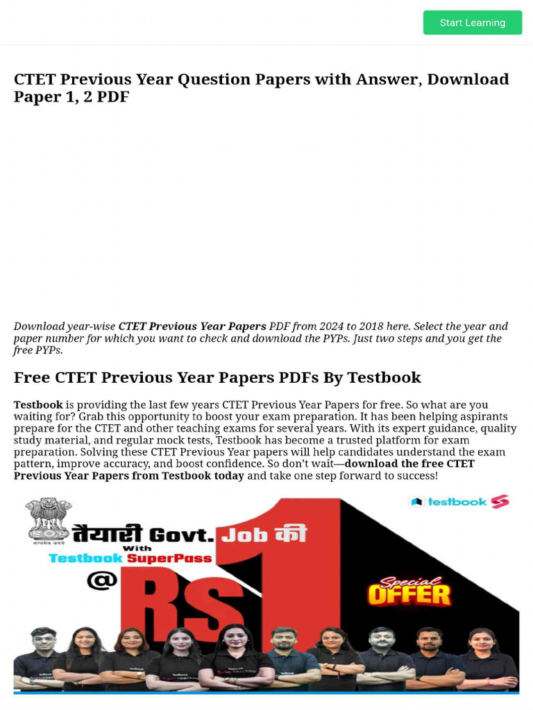 CTET Previous Year Question Papers With Answer, Download Paper 1, 2 PDF ...