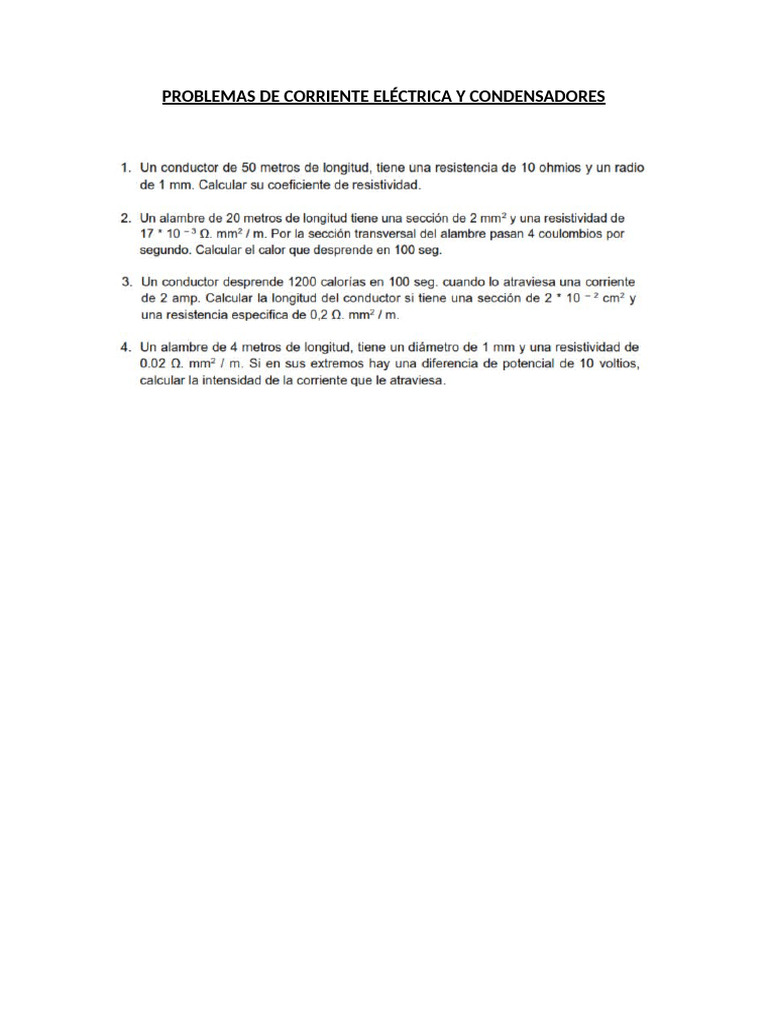 Problemas de Corriente Eléctrica y Condensadores | PDF