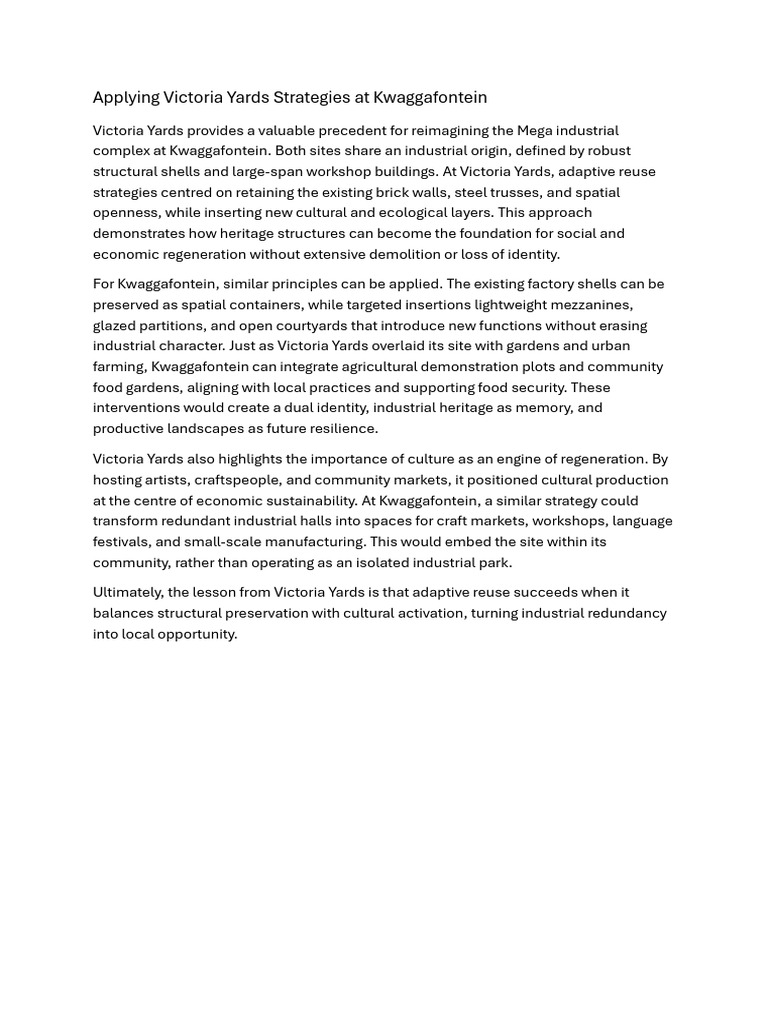 Applying Victoria Yards Strategies at Kwaggafontein | PDF