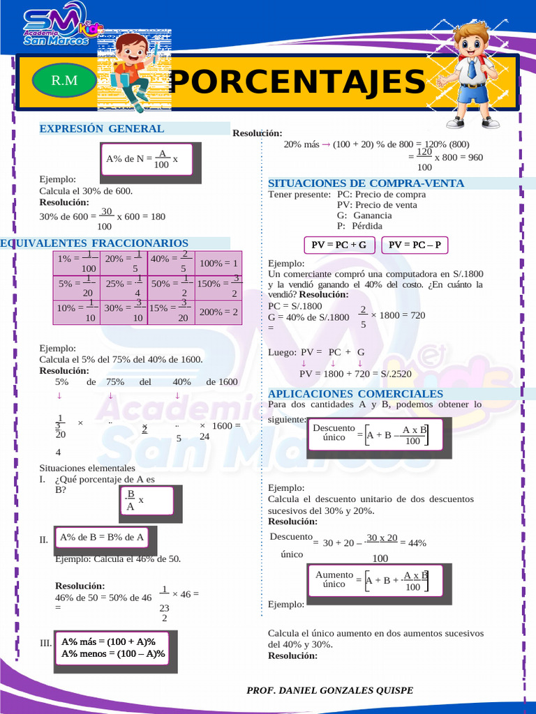 r.m Tema Porcentajes Doc | PDF | Porcentaje