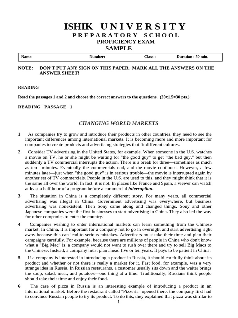 Proficiency Exam Sample for Schools | PDF | Anorexia Nervosa | Eating ...