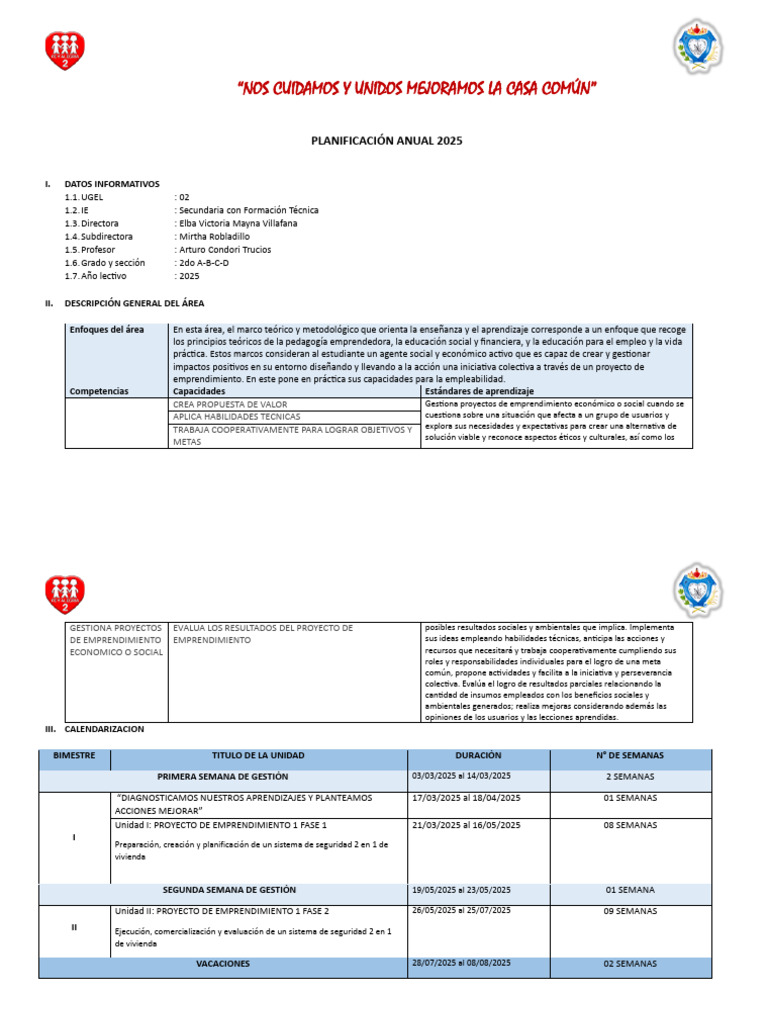 PLANIFICACIÓN ANUAL - SEGUNDO - 2025 | PDF | Costo de la vida | Evaluación