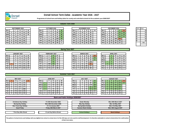 Dorset School Term Dates 2026-2027 | PDF | Traditions | Public Holiday