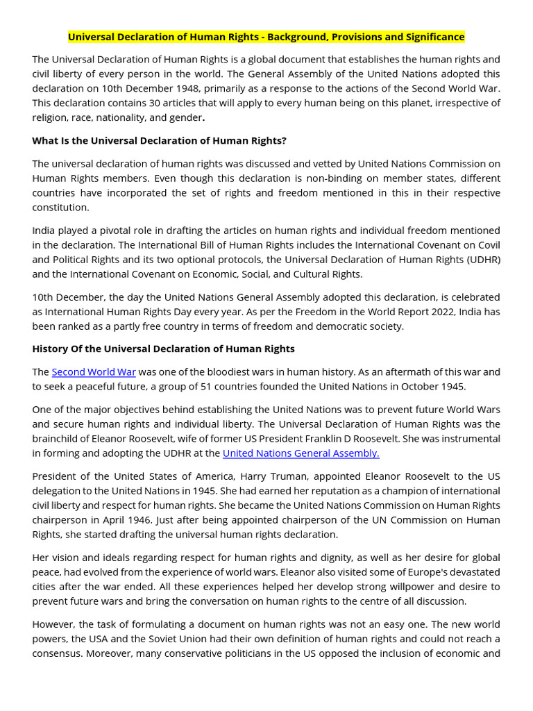 Universal Declaration of Human Rights Overview | PDF | Human Rights ...