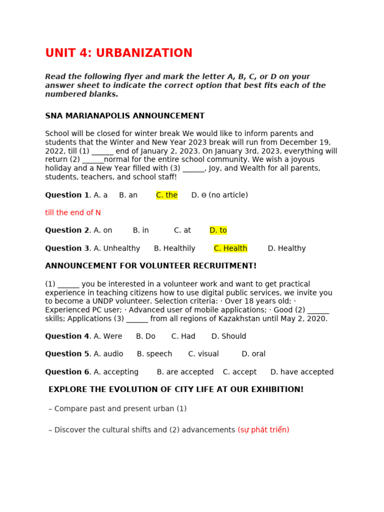 BÀI TẬP UNIT 4 | PDF | Urbanization | Waste