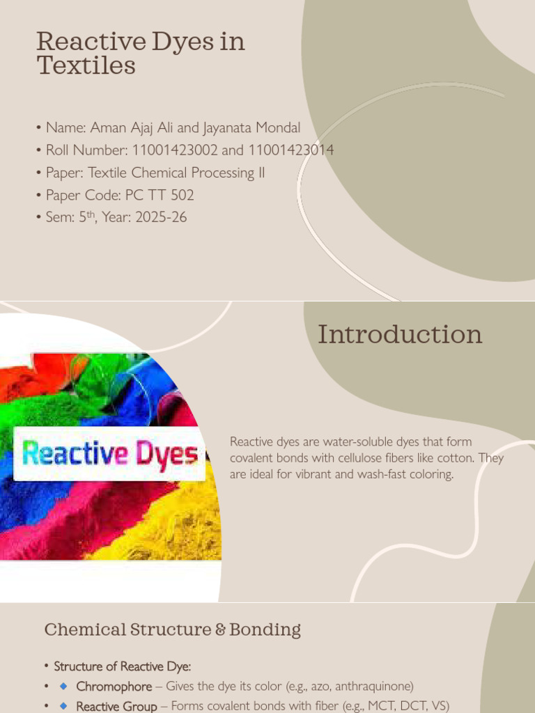 Reactive Dyes in Textiles | PDF | Dye | Chemical Reactions