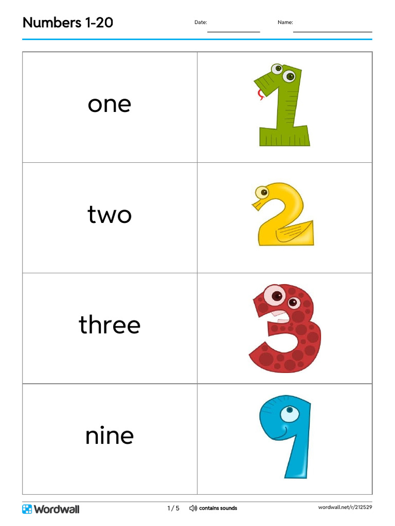Numbers 1 20 Flash Cards | PDF