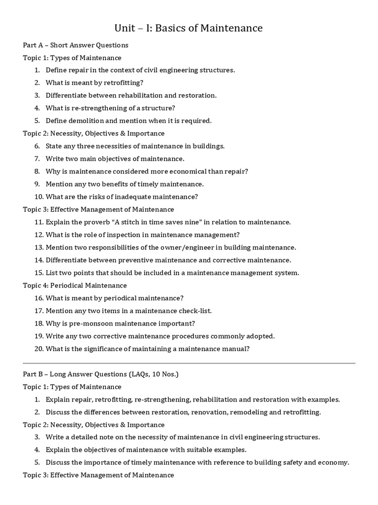 Unit I & II - SAQs - LAQs | PDF