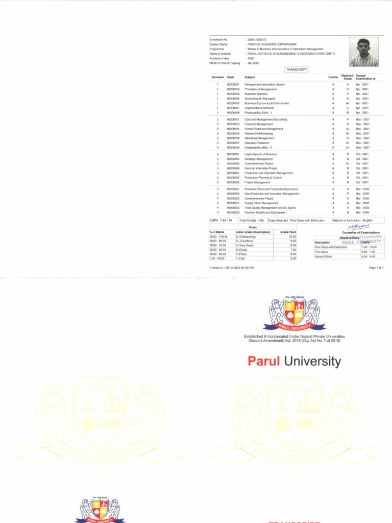 MBA Transcript Compressed | PDF