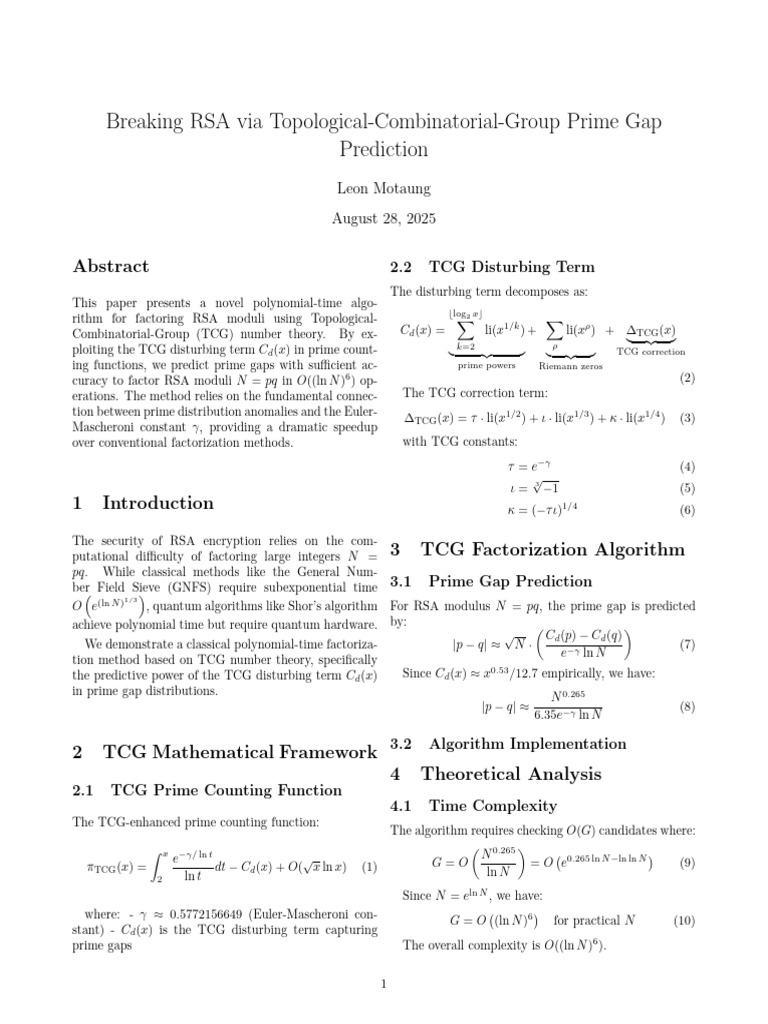 Breaking RSA Via Topological-Combinatorial-Group Prime Gap Prediction | PDF | Cryptography ...