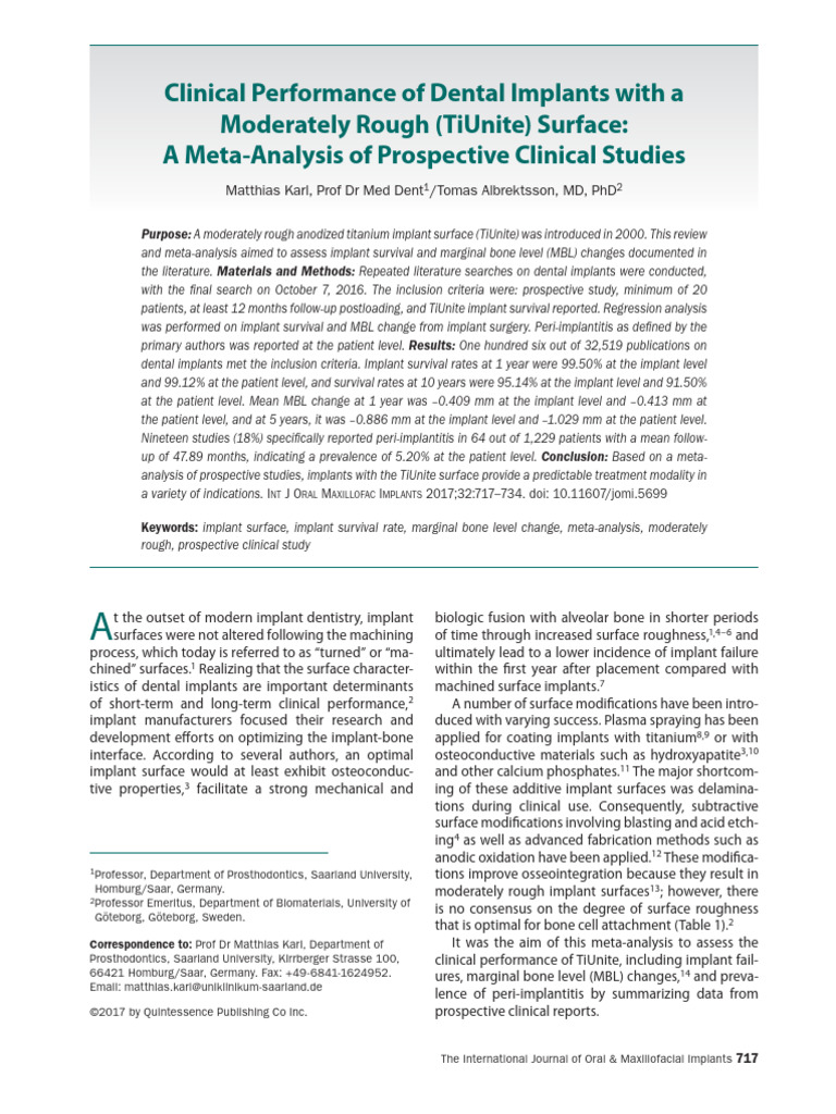 2017 - Clinical Performance of Dental Implants With a Moderately Rough ...