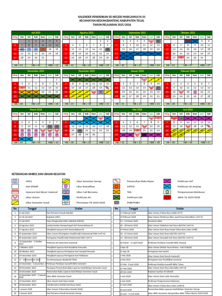 Kalender Pendidikan SD Margamulya 2025/2026 | PDF