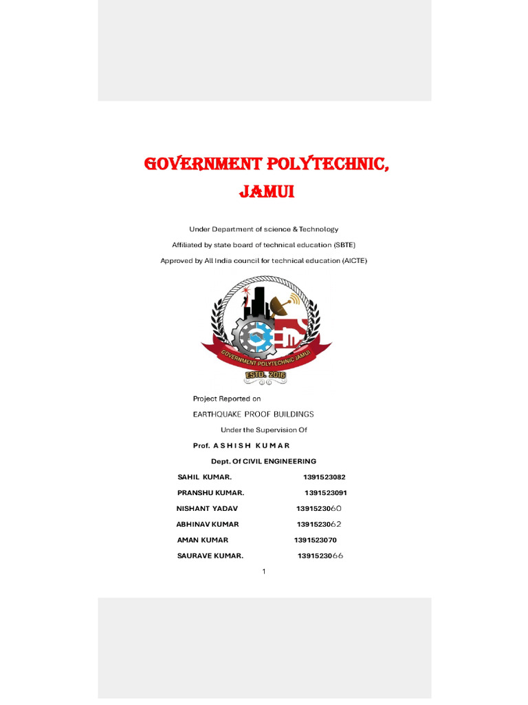 Minor Project Earthquake Proof Building ? | PDF