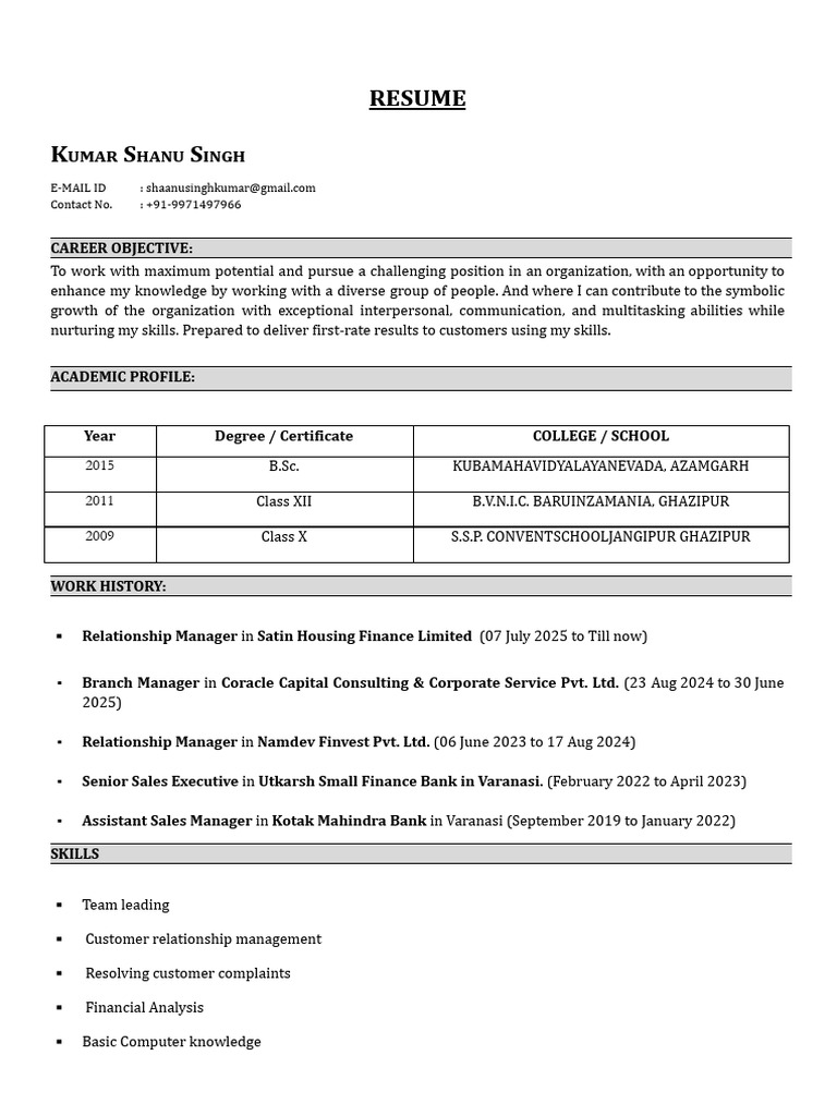 Kumar Shanu Singh CV | PDF | Human Communication | Communication