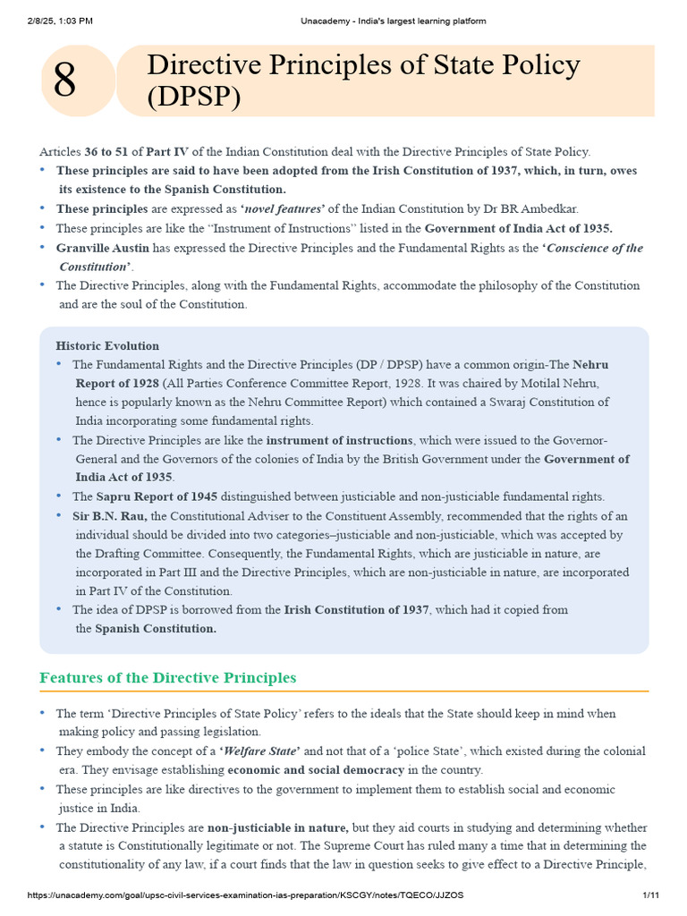 Directive Principles of State Policy Explained | PDF | Government ...
