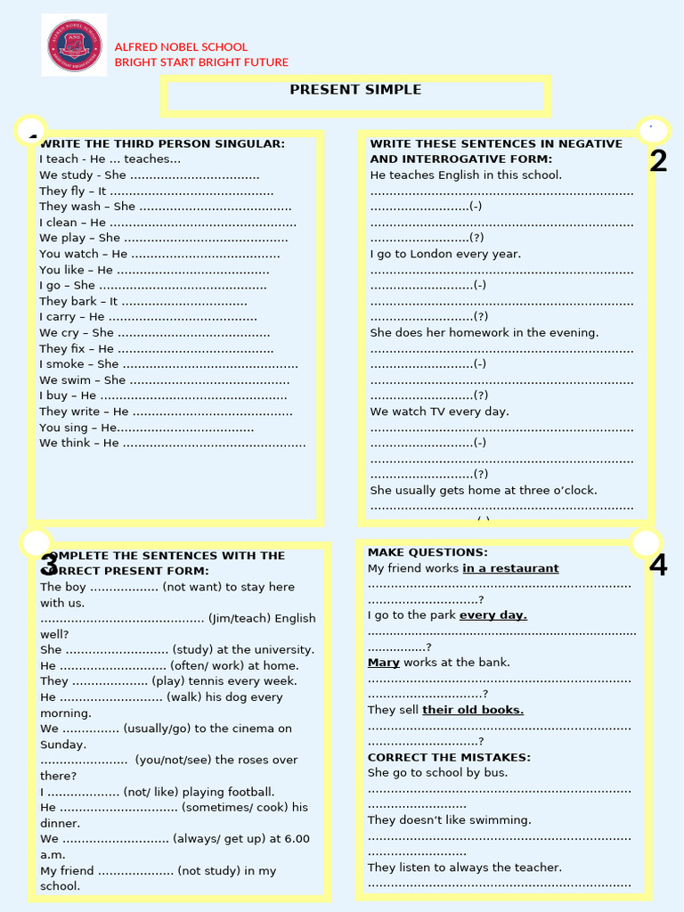 Present Simple Worksheet | PDF | Linguistics | Linguistic Typology
