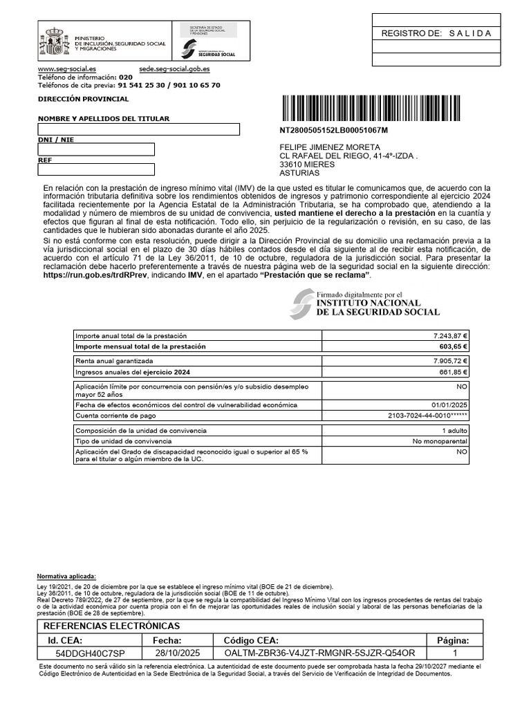 Actualización IMV 2025 | PDF