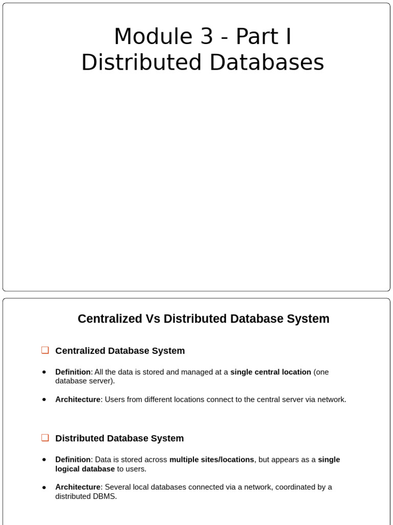 Module 3 - Part I Distributed Databases | PDF | Databases | Replication ...