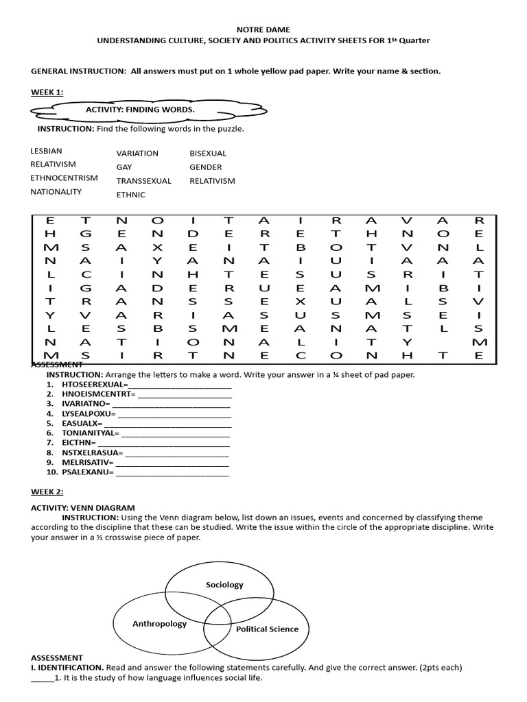 Understanding Culture and Society Activities | PDF | Kinship | Social ...