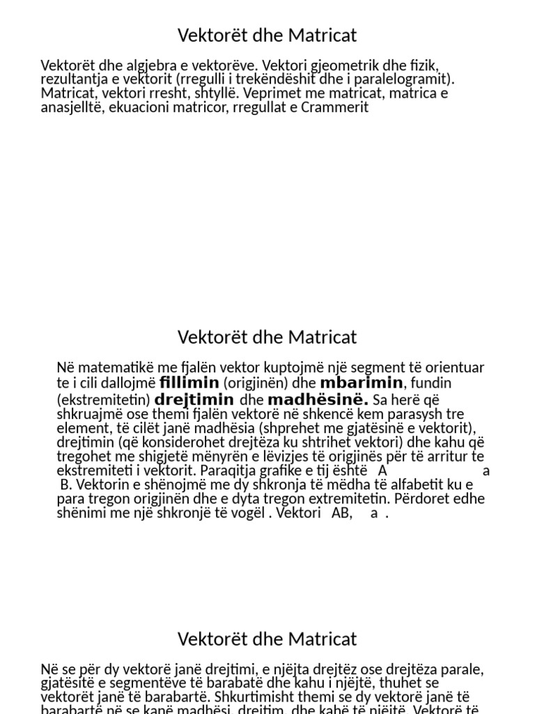 L 2 Vektorёt dhe Matricat | PDF