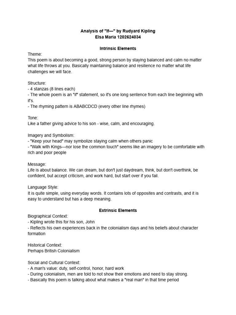 Analysis of - If - Poem by Rudyard Kipling | PDF | Poetry