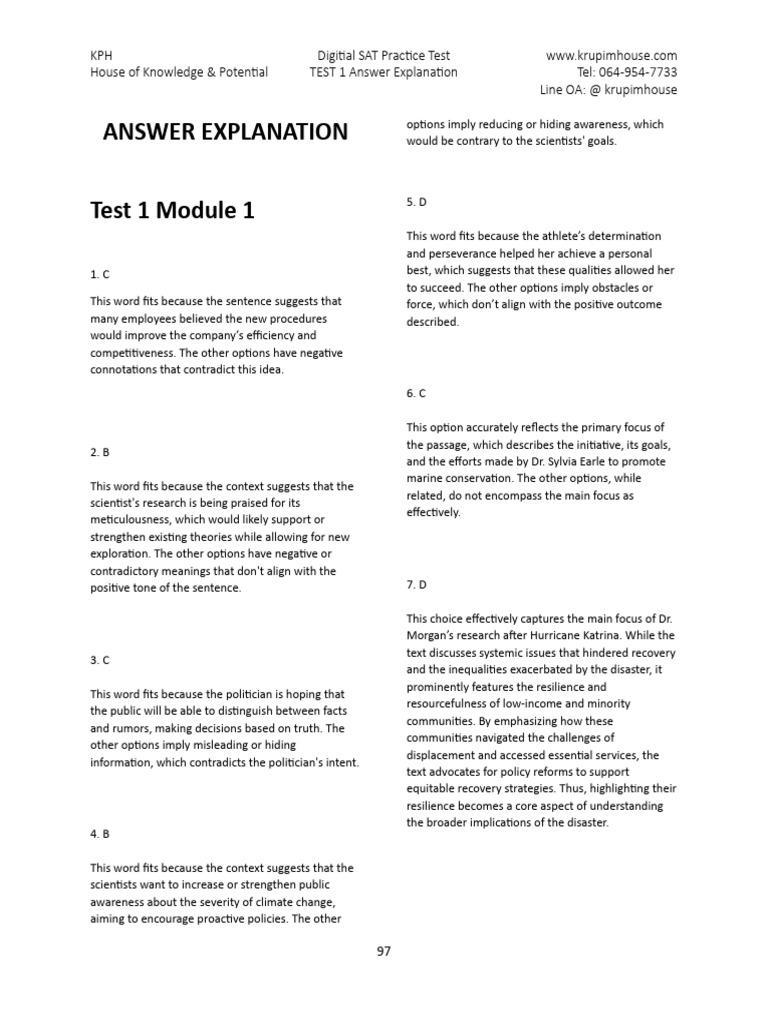 Digitial SAT Book 1 - Key | PDF | Verb | Grammatical Tense