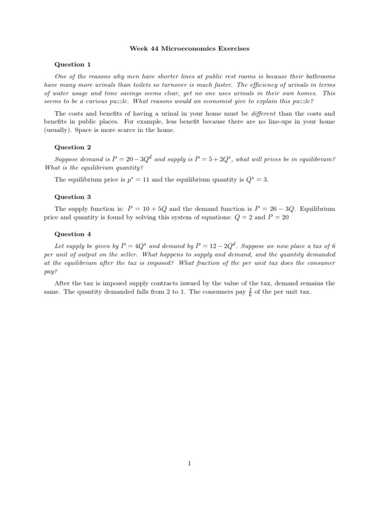 Microeconomics Exercises and Solutions | PDF | Economic Equilibrium ...