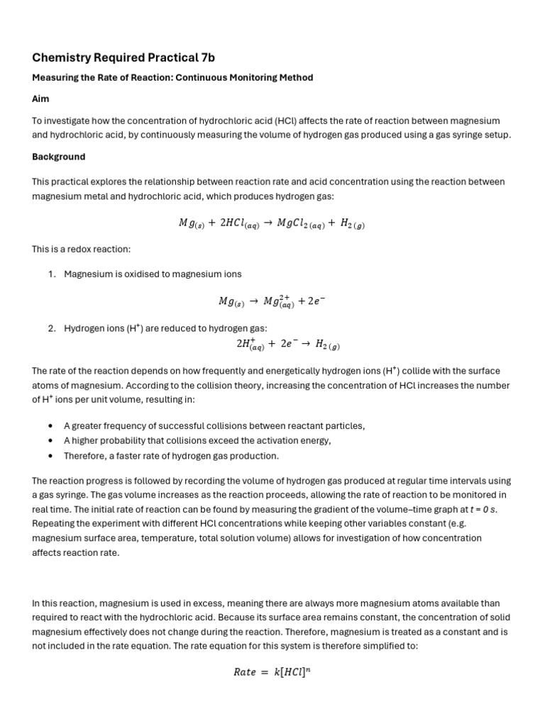 Effect of HCl Concentration on Reaction Rate | PDF | Reaction Rate ...