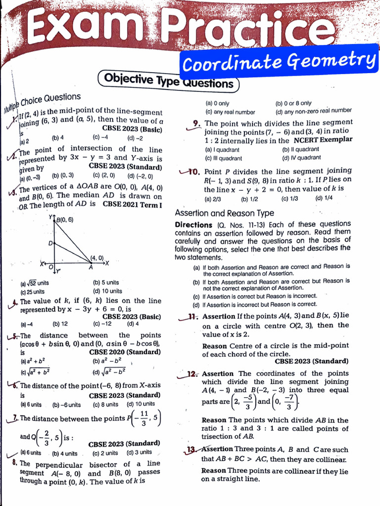 X-Coordinate Geometry (Practice Questions) | PDF