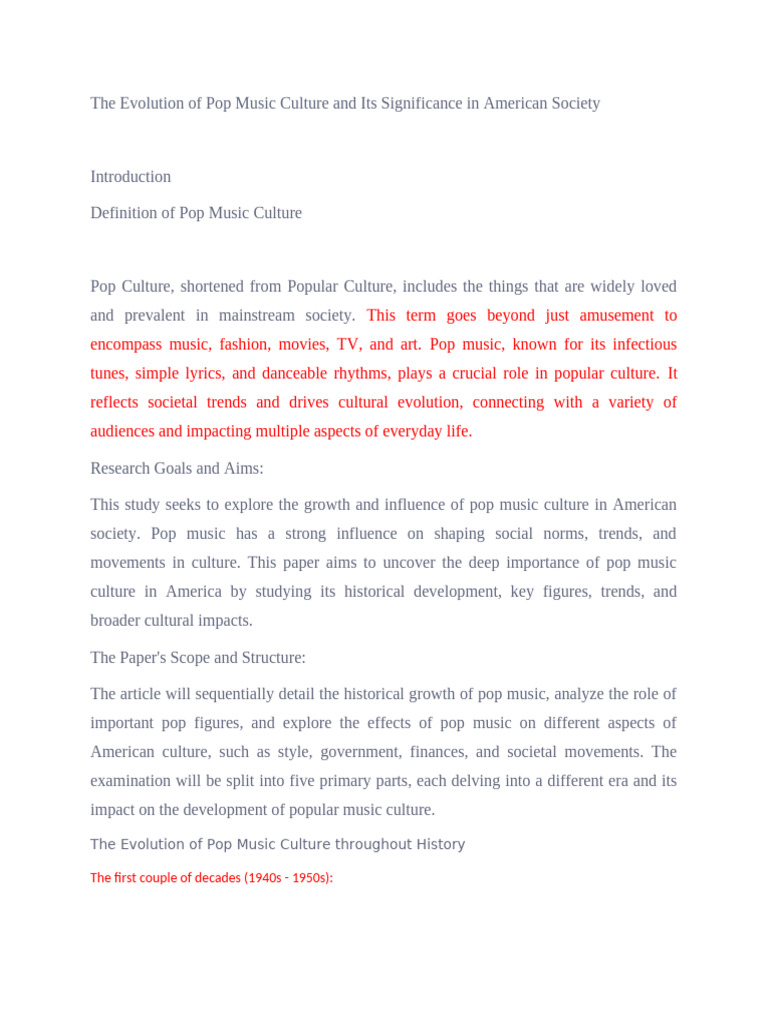 Impact of Pop Music on American Culture | PDF | Pop Music | Popular Culture