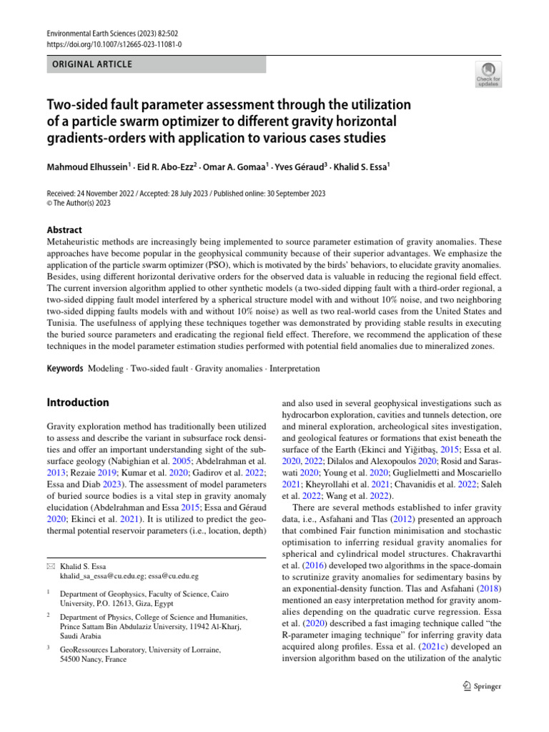 Gravity Fault Modelling Elhussein 2022 | PDF | Inverse Problem