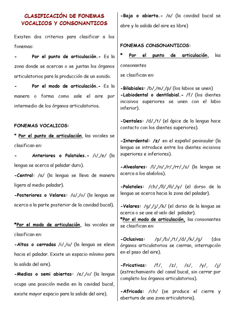 Fonemas Vocalicos y Consona OK | PDF | Fonética | Voz humana